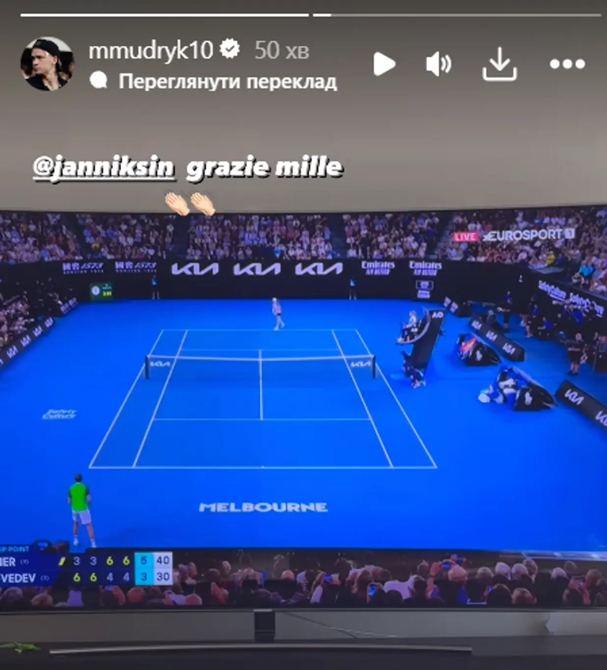 Mikhail Mudryk thanked the Italian tennis player for defeating the ...