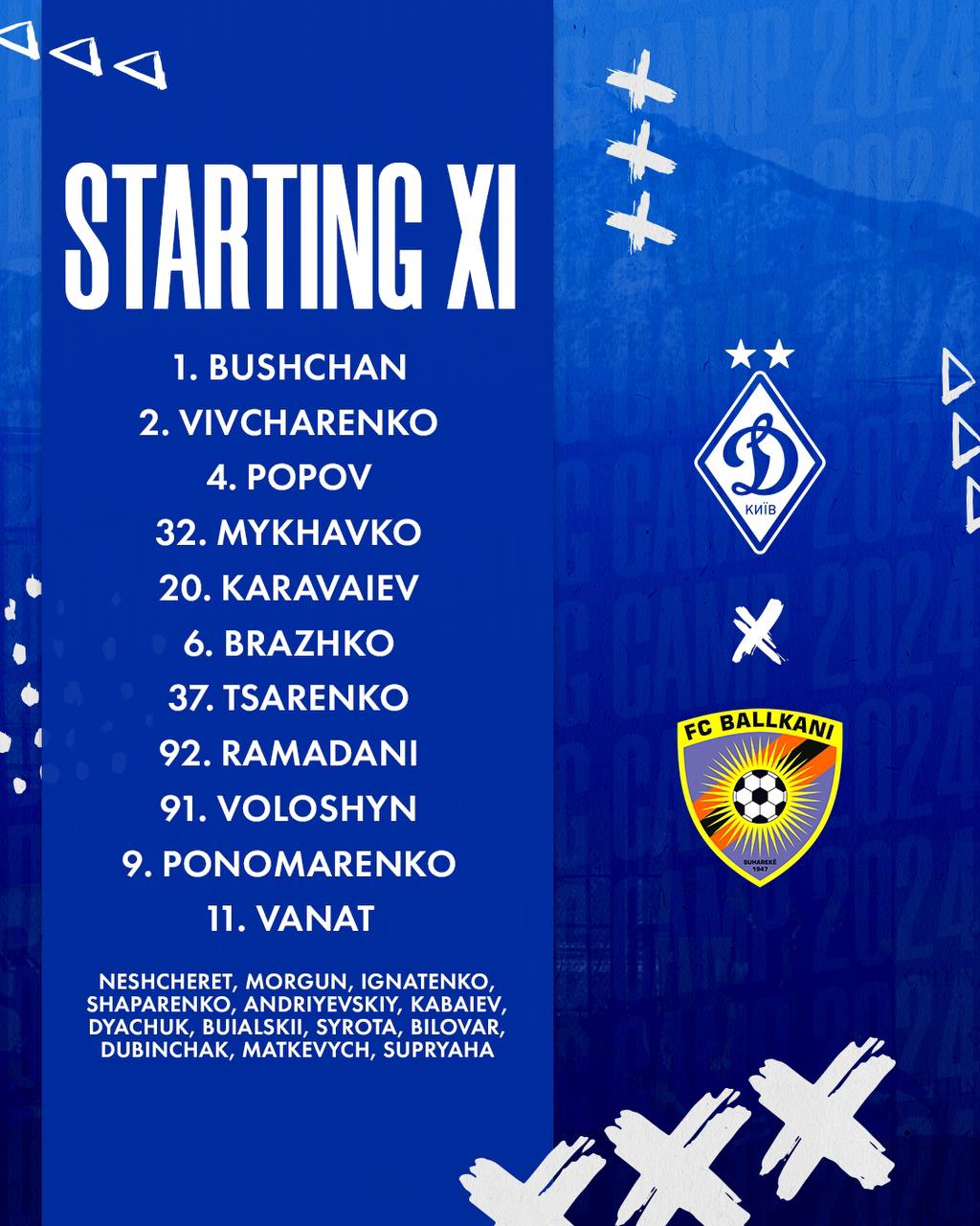 Dynamo's starting line-up for the control match against Balkan has been ...
